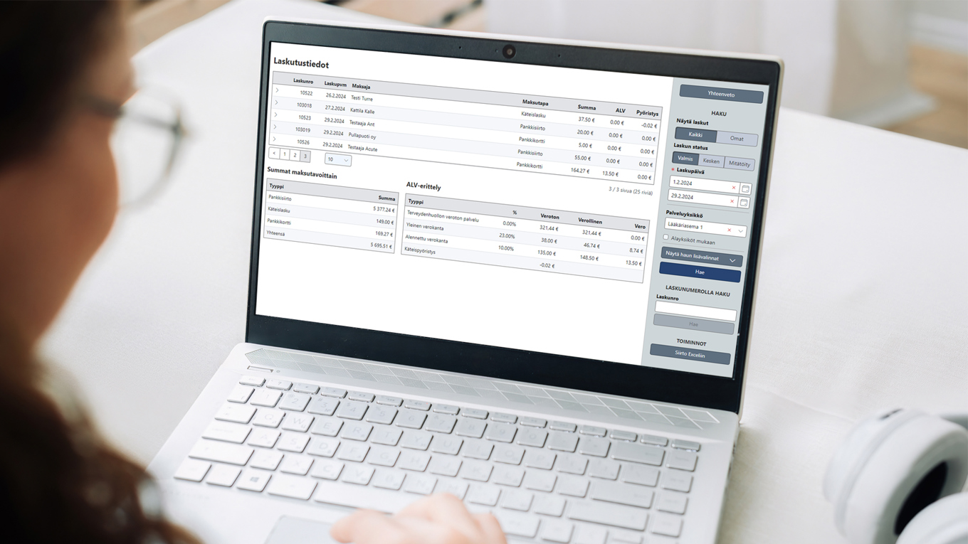 Acuten laskulistaus kokoaa olennaiset tiedot yhdelle sivulle
